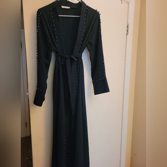 Kaftans | Navy Blue Open Abaya With Pearl Design | Poshmark